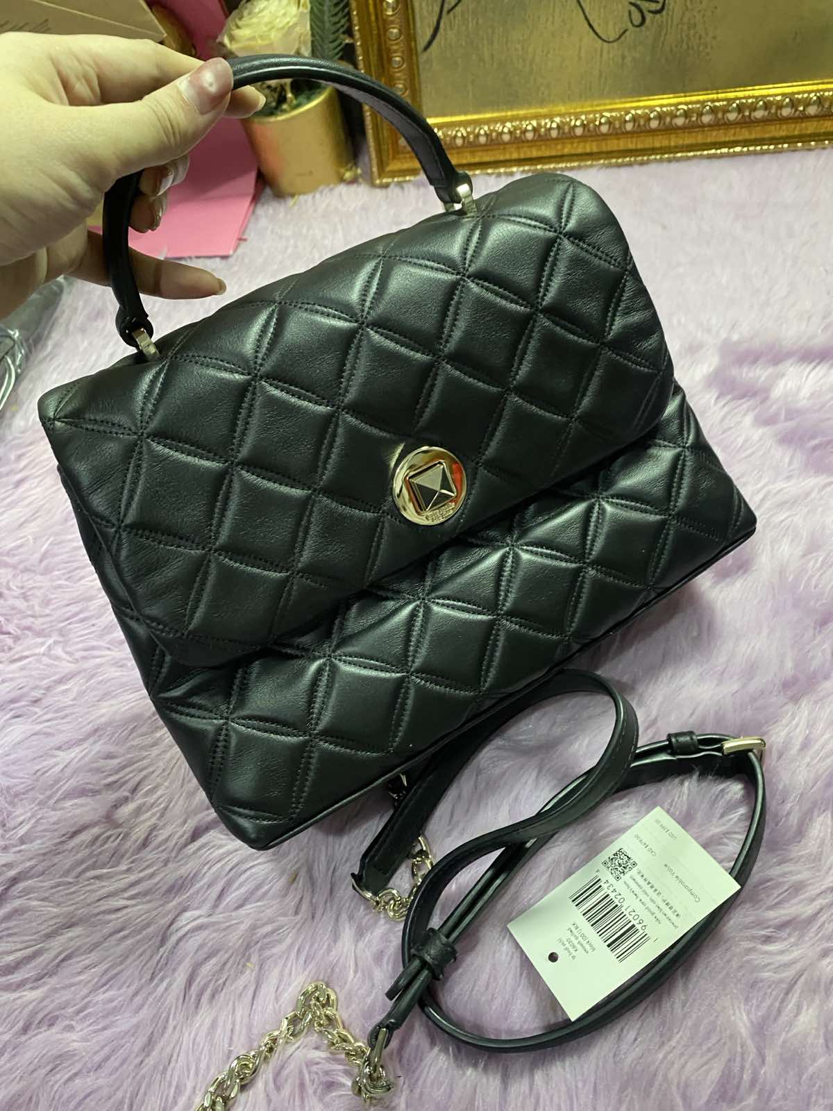 ORIG Preloved KateSpade KS Natalia Top Handle Satchel Quilted Black Ba ...