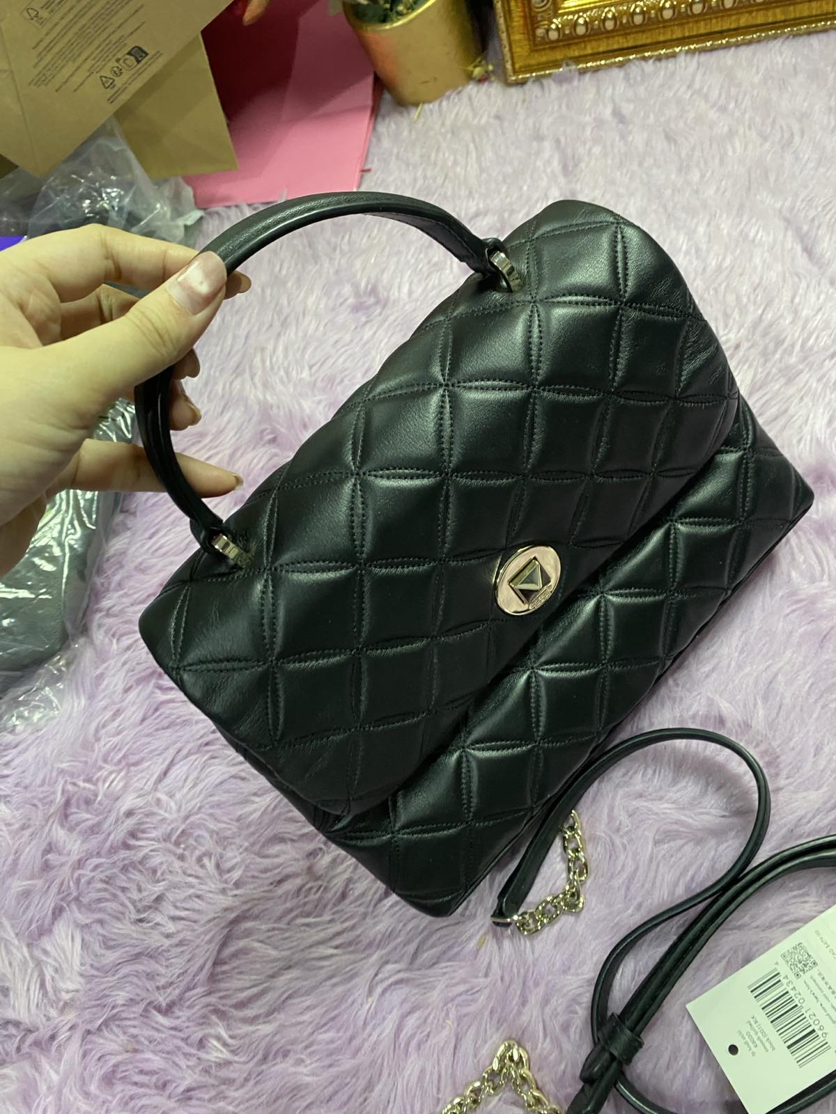 ORIG Preloved KateSpade KS Natalia Top Handle Satchel Quilted Black Ba ...