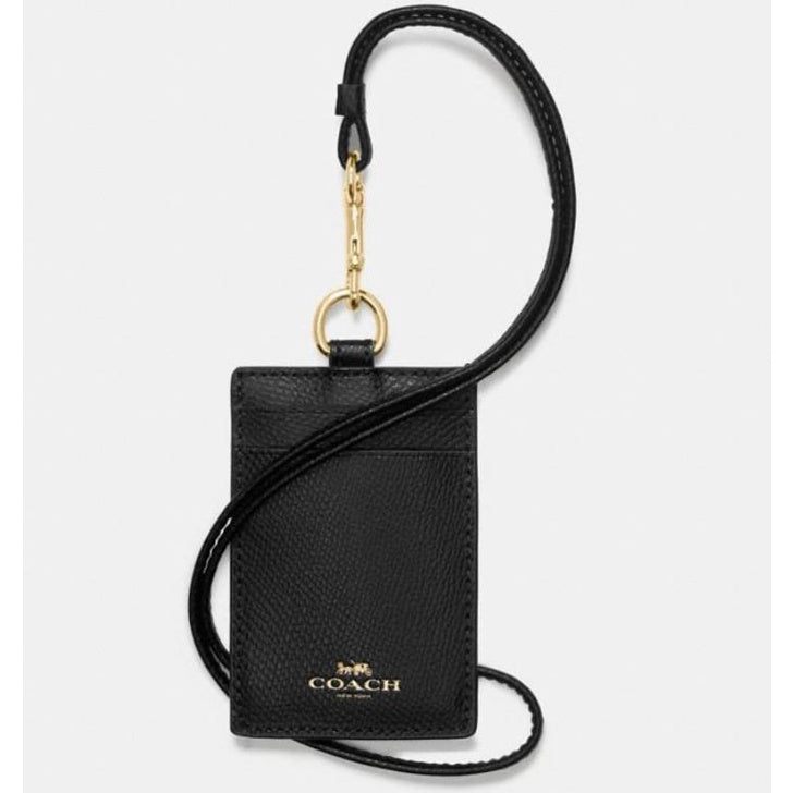 AUTHENTIC COACH ID Lanyard Badge Holder In Crossgrain Leather (Black/W ...